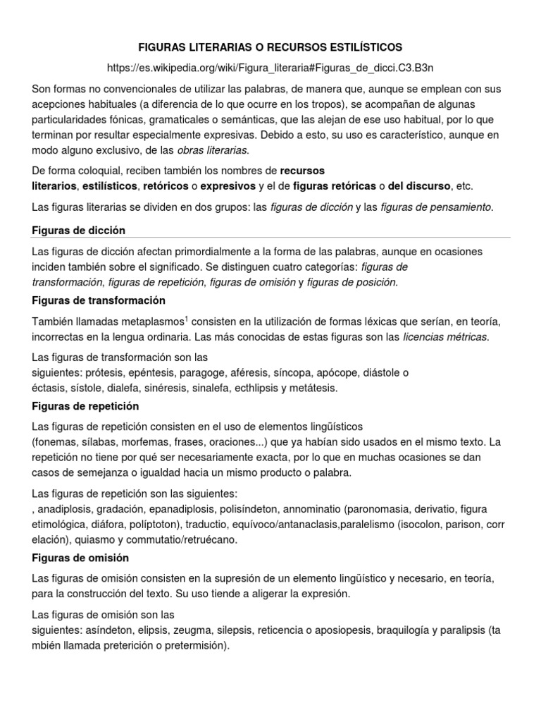 Figuras Literarias o Recursos Estilísticos | PDF | Técnicas Retóricas ...