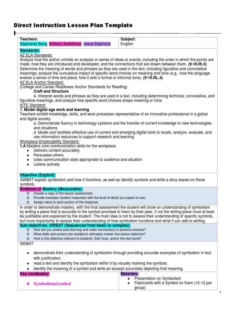 Team Teach Lesson Plan | PDF | Symbols | Teachers