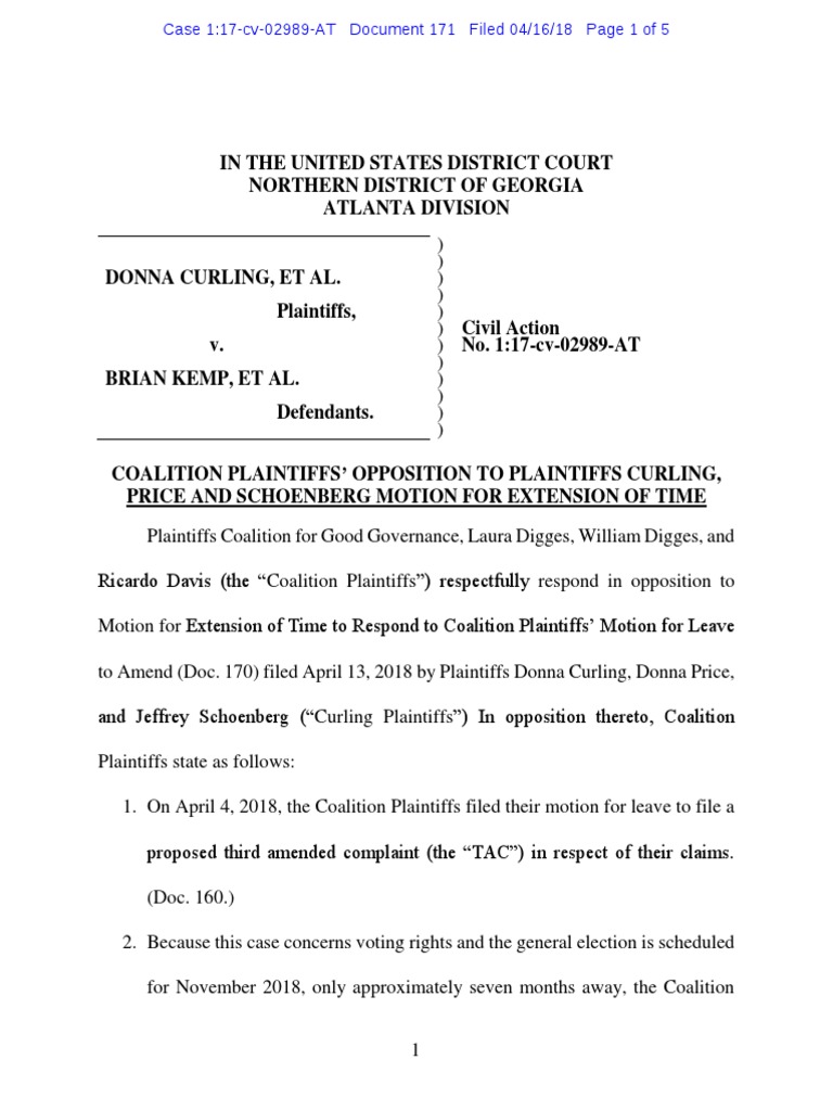 Opposition to Motion for Ext of Time | Plaintiff | Complaint