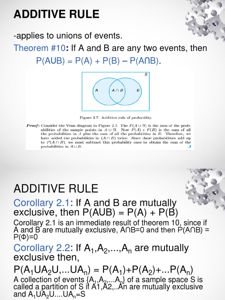 Additive Rule: - Applies To Unions of Events | PDF | Probability ...