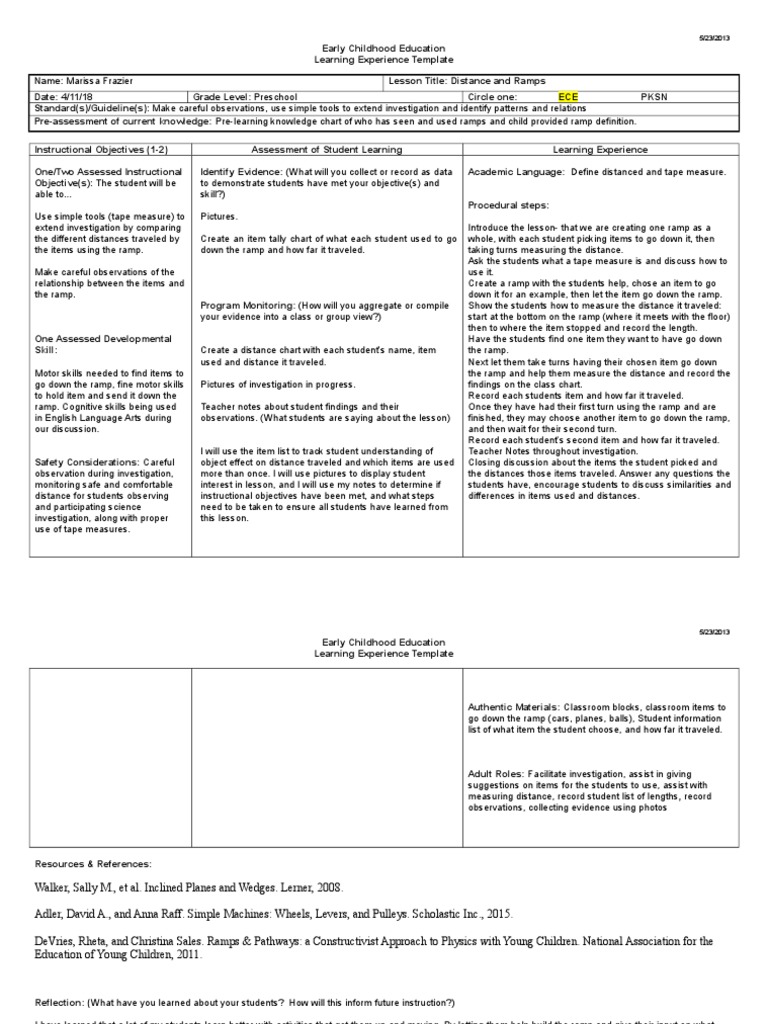 Ece 313 Distance - Ramp Lesson Plan | PDF | Early Childhood Education ...