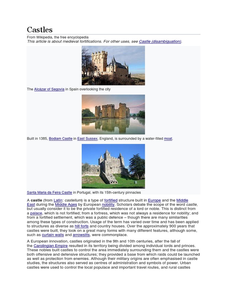 Castles: This Article Is About Medieval Fortifications. For Other Uses ...