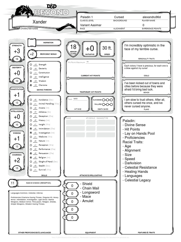 Xander DND Paladin | PDF | Role Playing Games | Gaming