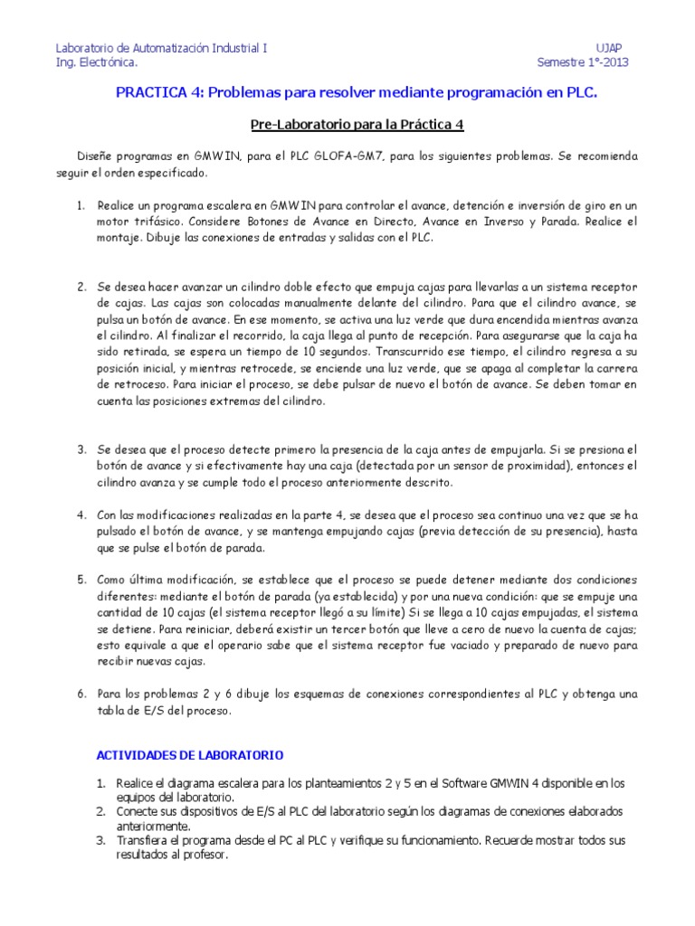 Practica Plc2 2013 | PDF | Controlador lógico programable | Electrónica