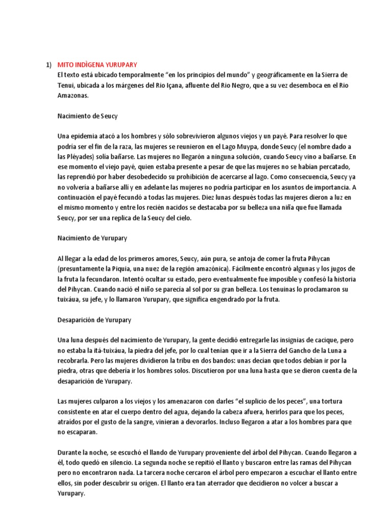 Mito indígena Yurupary: origen y leyendas | PDF | Arte | Religión y ...