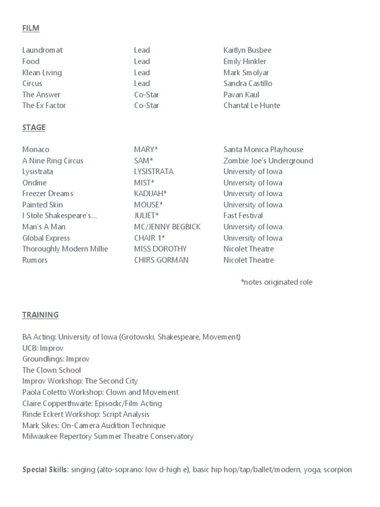 Clown Resume and Acting Experience | PDF
