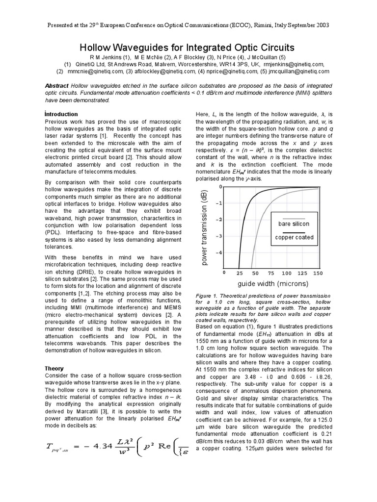 Hollow Silicon Waveguides For Integrated Optic Circuits - Ecoc Paper | PDF | Waveguide | Optical ...
