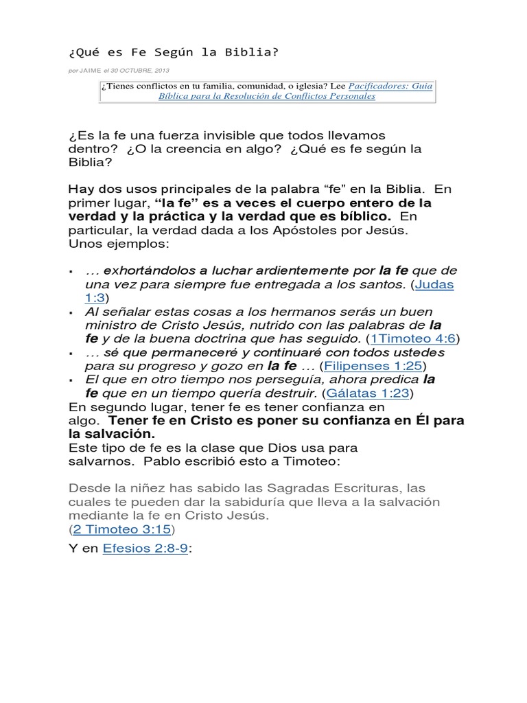 Qué Es Fe Según La Biblia | PDF | Fe | Cristo (título)