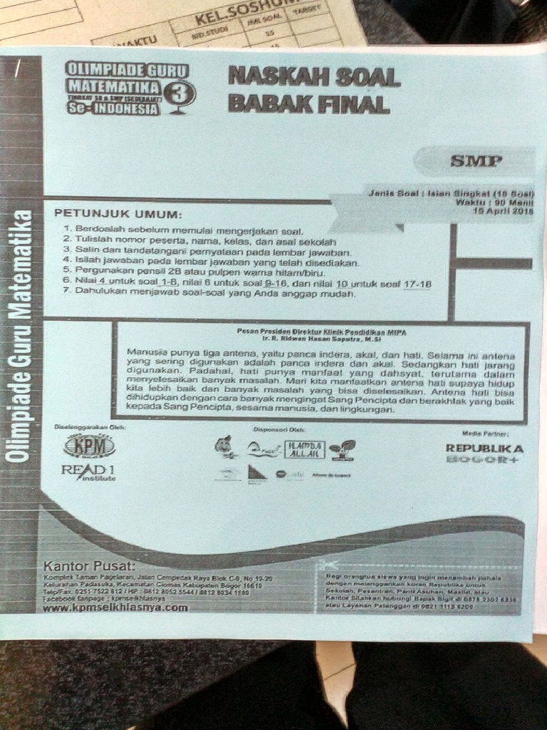 Soal KMNR Matematika SMP Guru Final 2018 | PDF