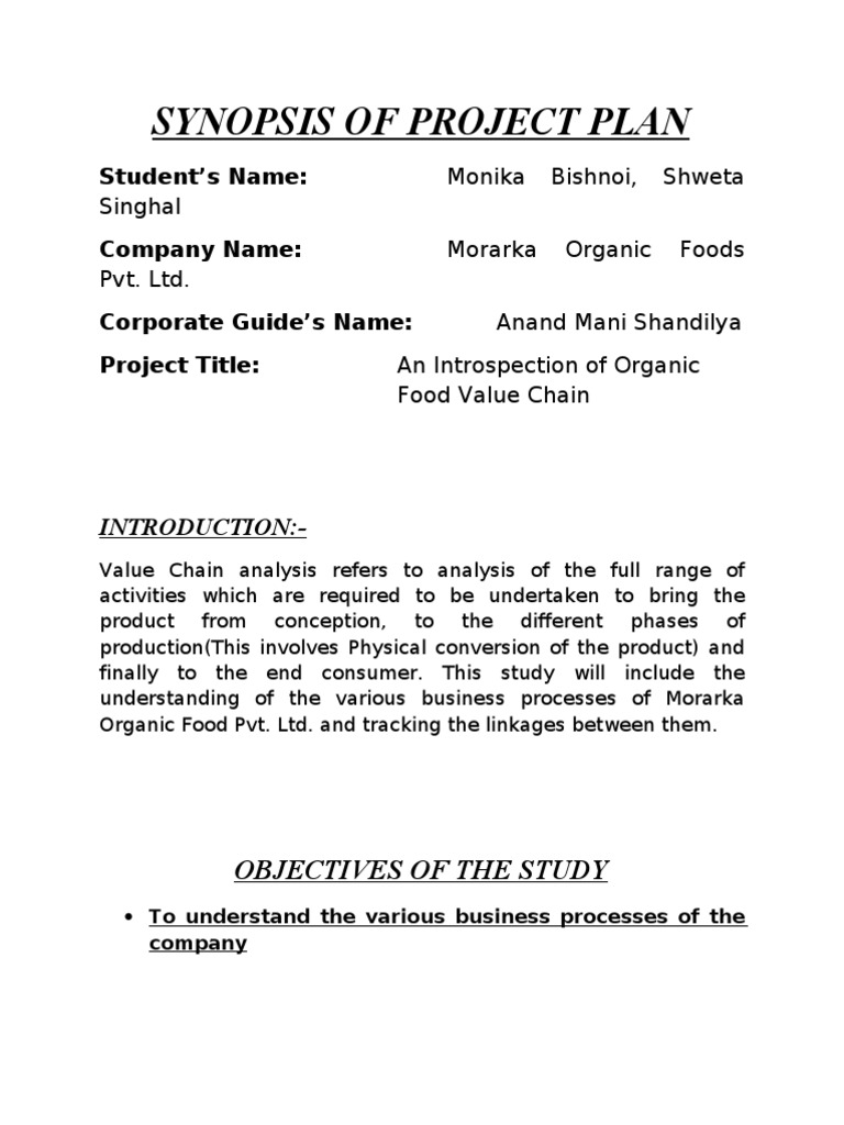 Synopsis of Project Plan | PDF | Organic Foods | Foods