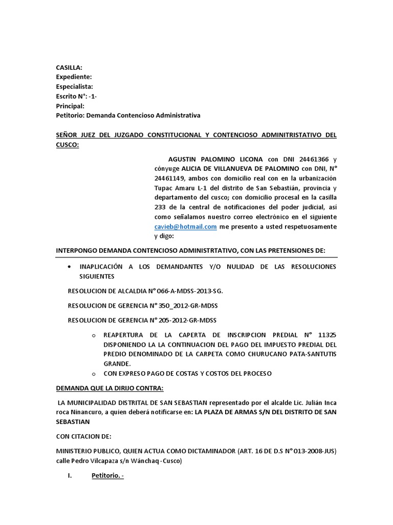 Modelo de Demanda | PDF | Debido al proceso | Jurisdicción