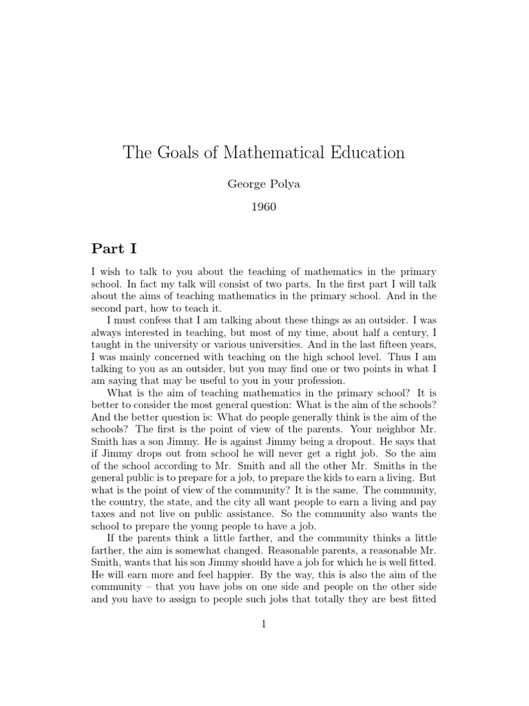 Goals of Math Education Discussed by George Polya in 1960 | PDF ...