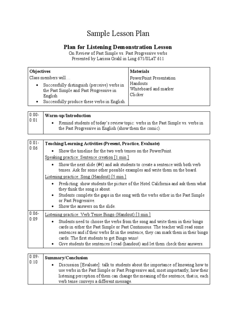 Samplelessonplanlist | PDF | Verb | Lesson Plan