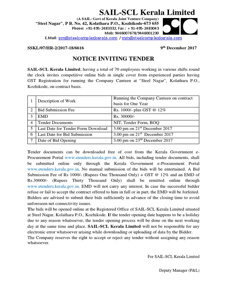 Canteen Tender | PDF | Government | Business