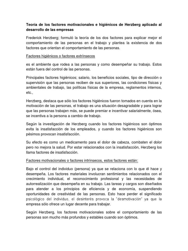 Teoría Bifactorial de Herzberg | PDF | Motivación | Motivacional