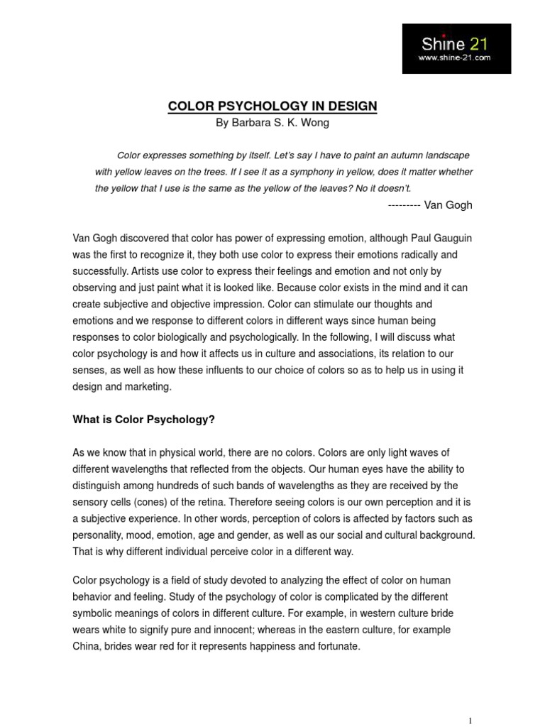 Color Psychology | PDF | Personality Type | Perception