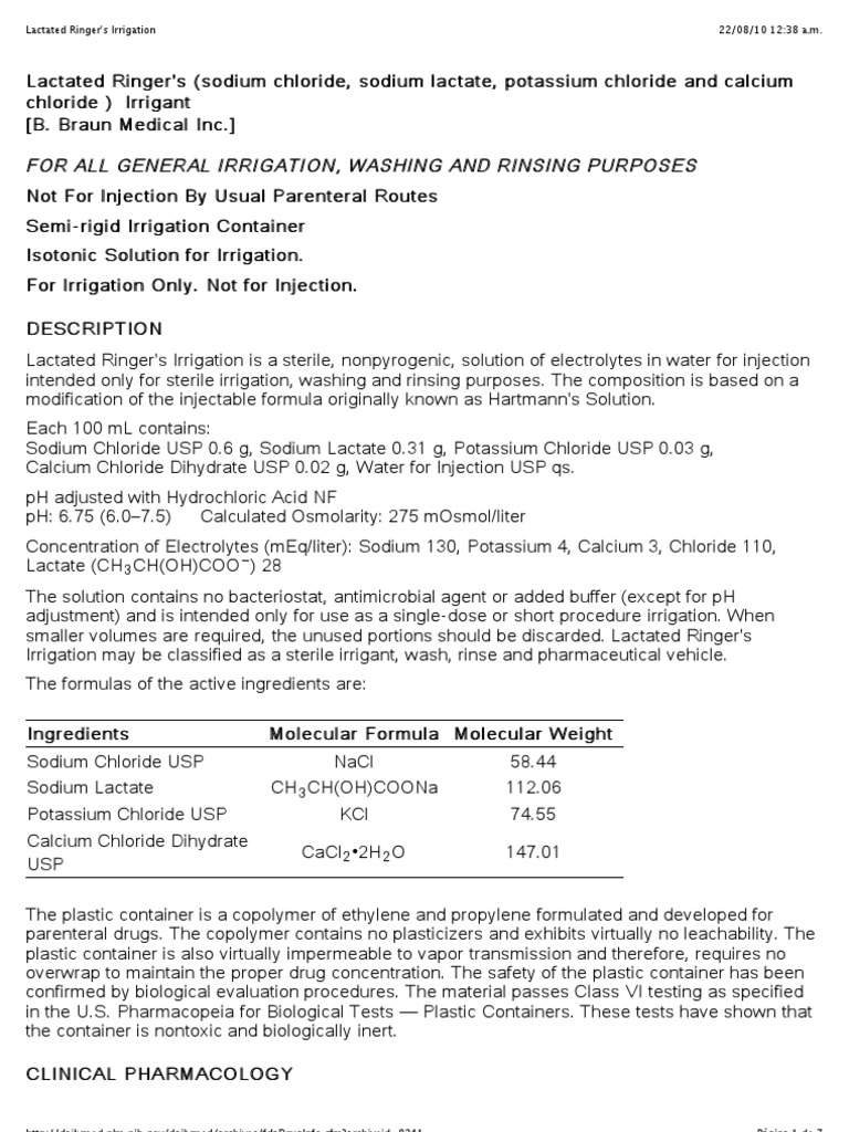 Lactated Ringer's | PDF | Chloride | Potassium