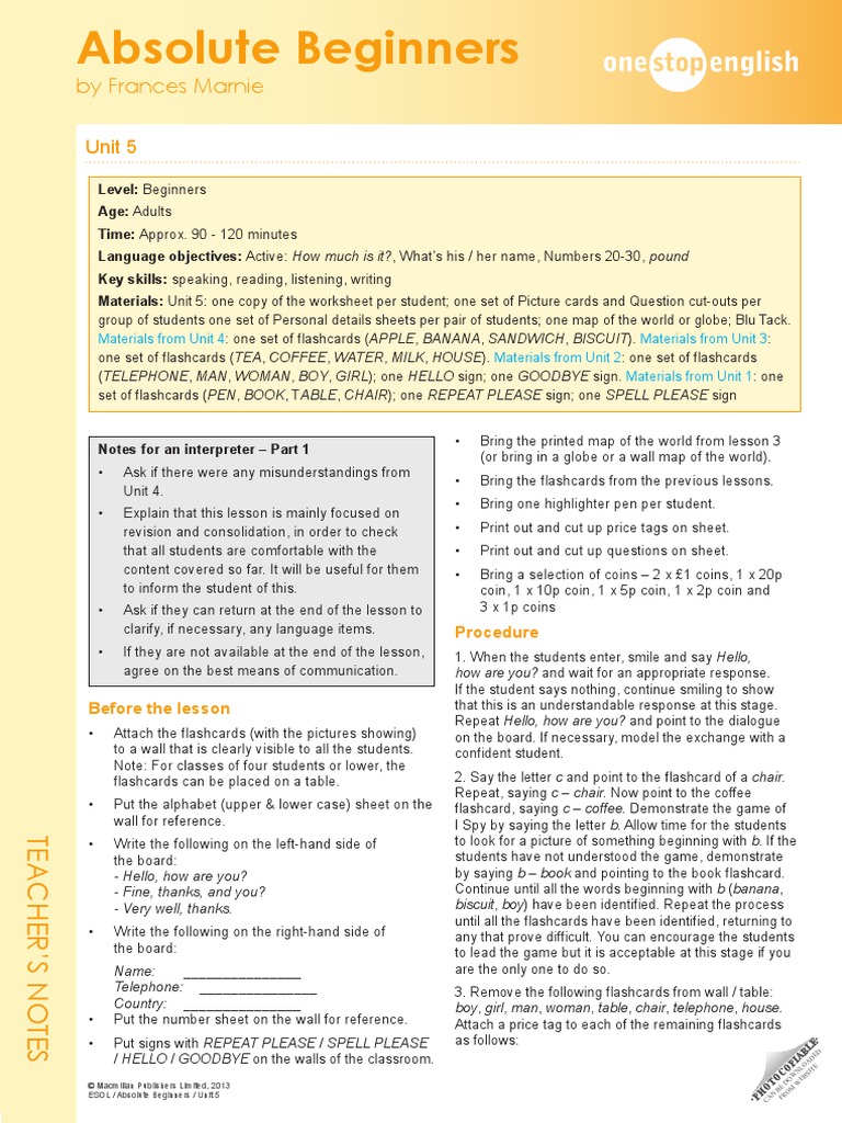 ESOL Absolute Beginners Unit 5 | PDF | Word Search | Pound Sterling