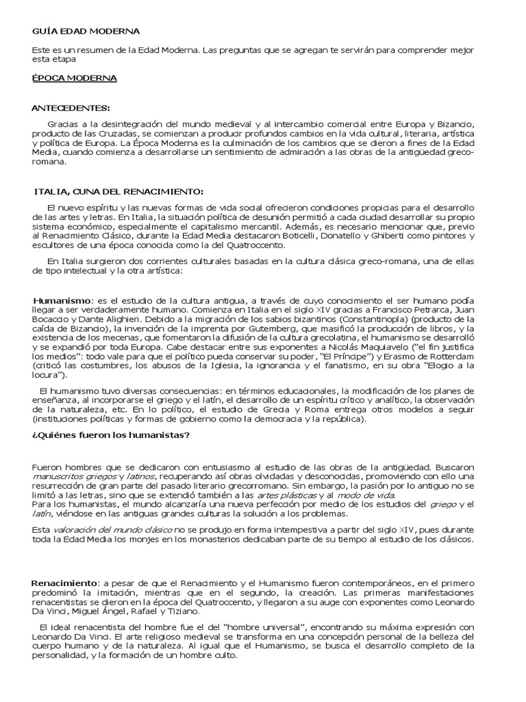 Guia Resumen Edad Moderna | PDF | Renacimiento | Science