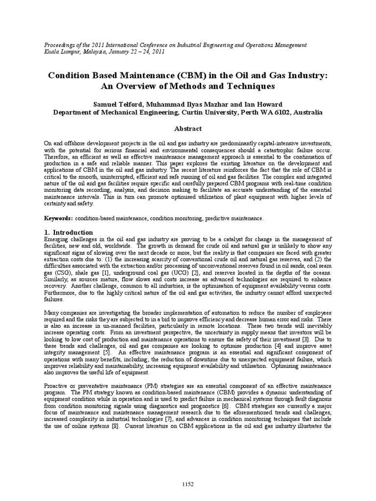 Condition Based Maintenance (CBM) in The Oil and Gas Industry: An ...