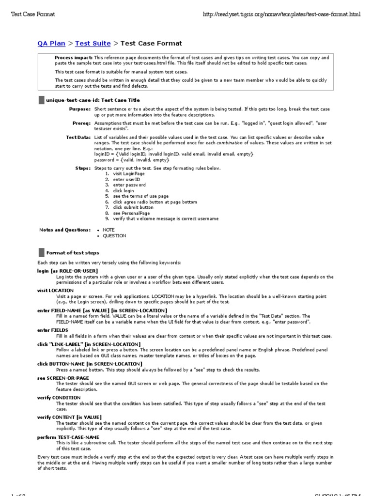 Test Case Format Download Free Pdf Login Password