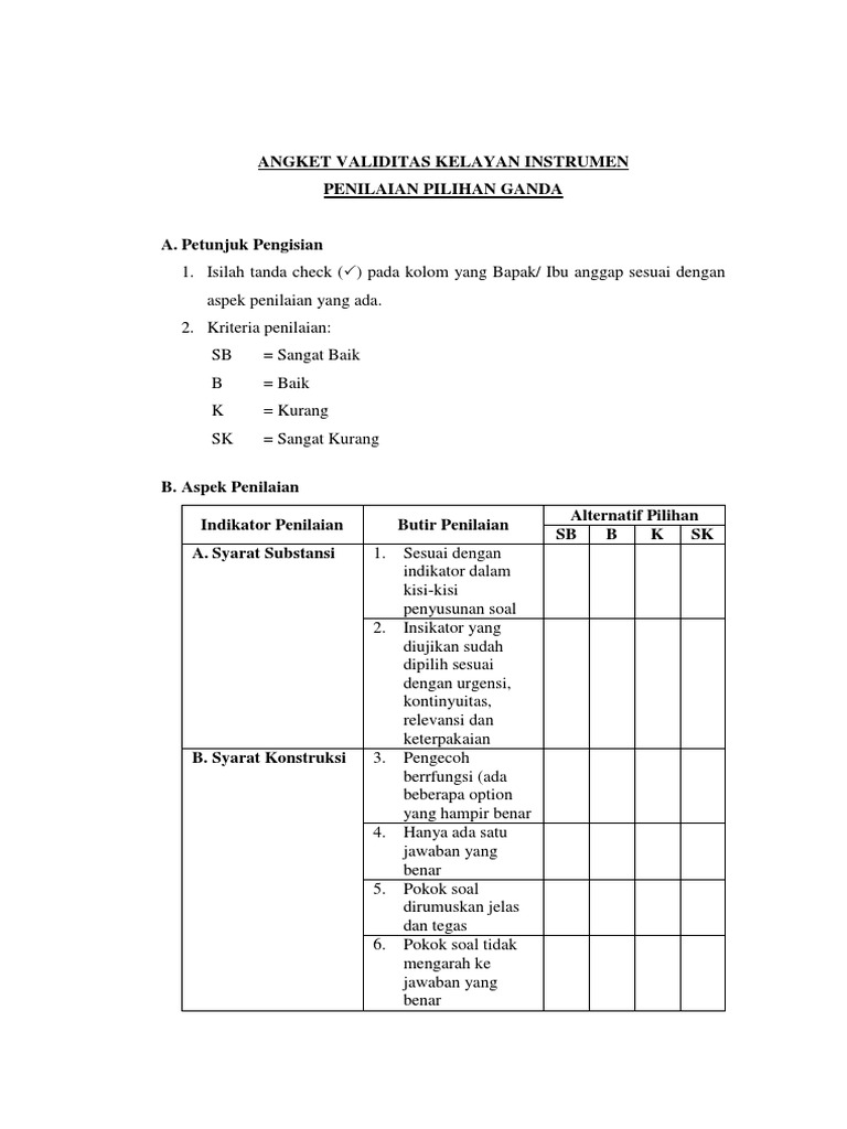 Angket Validitas Soal | PDF