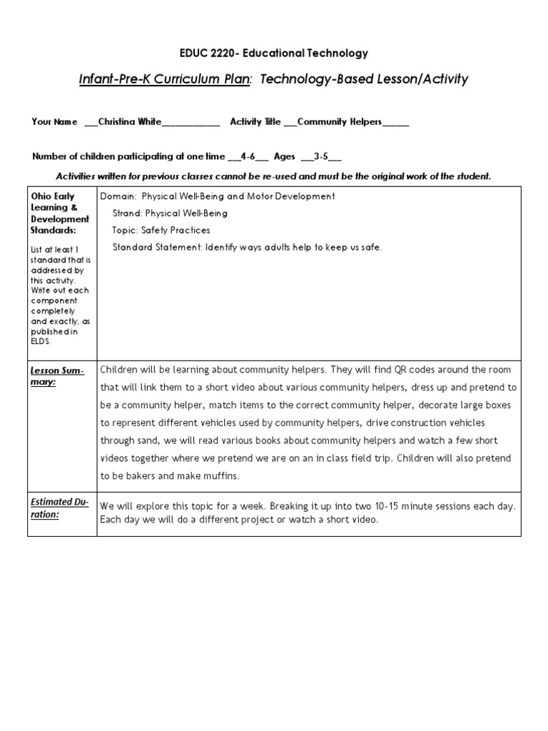 Ed Tech ECDE Activity Plan | PDF | Teaching And Learning | Further ...