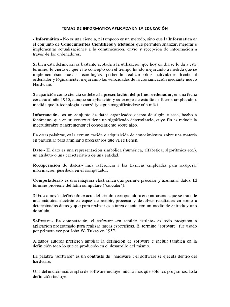 Temas de Informatica Aplicada en La Educación | PDF | Microsoft Excel ...