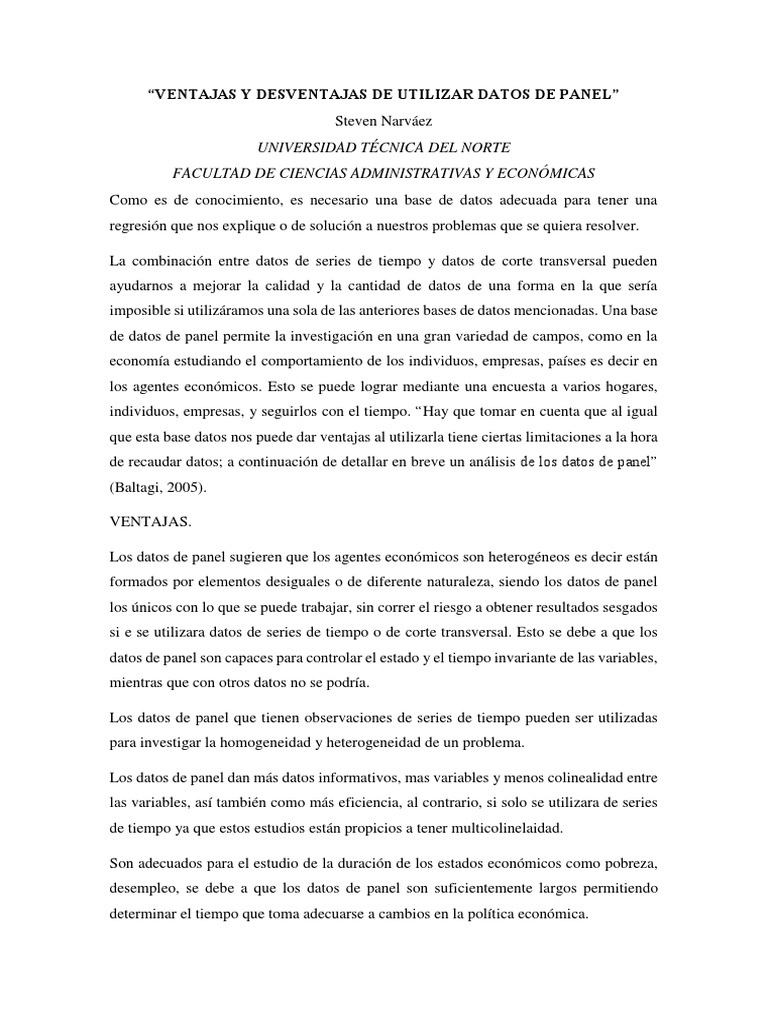 Ventajas y Desventajas de Utilizar Datos de Panel | PDF | Ciencias económicas | Hora