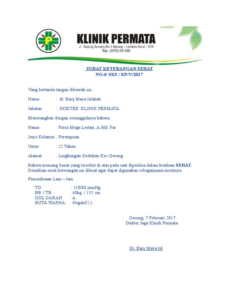 Surat Keterangan Sehat | PDF