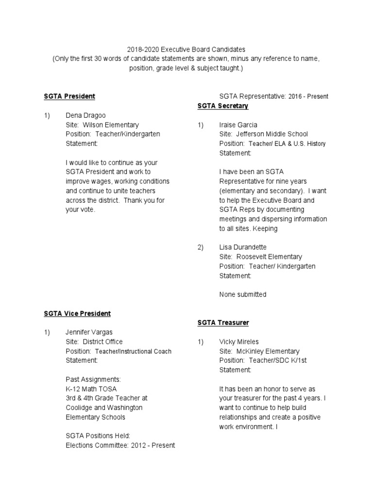 2018-2020 Candidate Statements | Download Free PDF | Presidencies ...