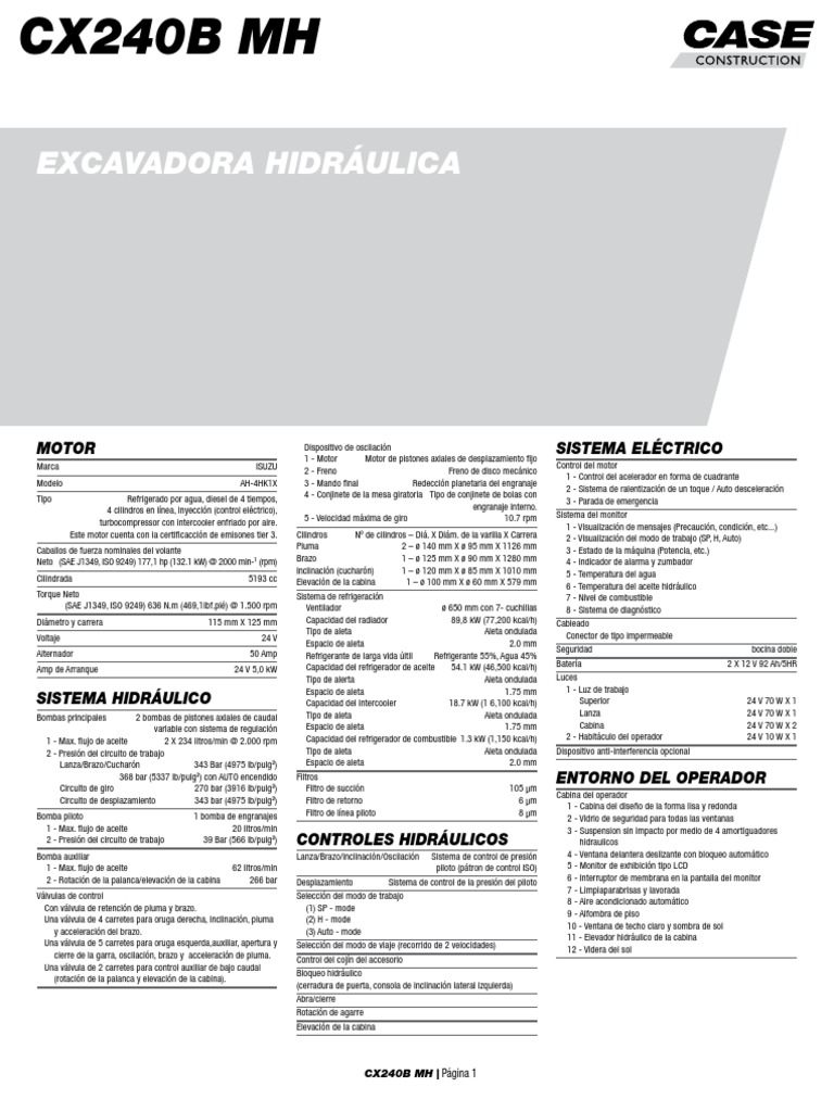 CASE Excavadora Hidraulica CX240B - MH | PDF | Bomba | Engranaje