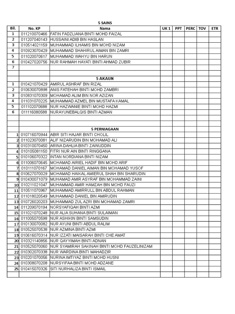 Student Enrollment Records for 5 Different Departments | PDF
