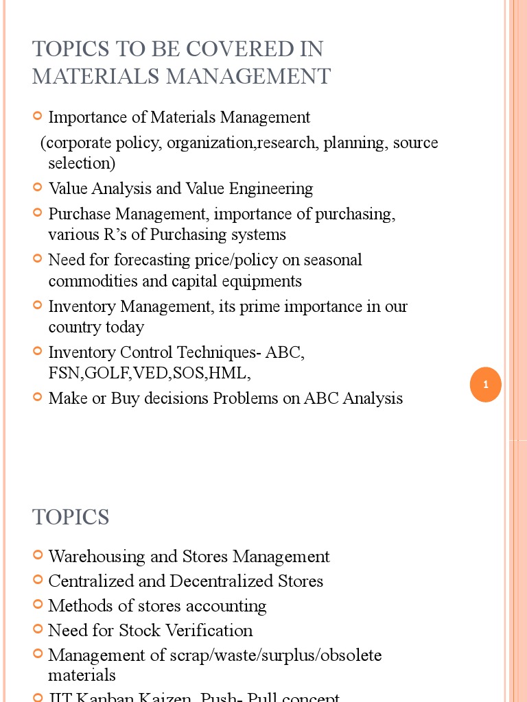 Topics To Be Covered in Materials Management | PDF | Inventory | Lease