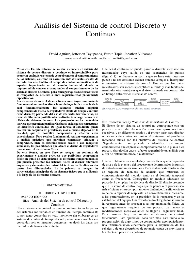 Análisis Del Sistema de Control Discreto y Continuo | PDF | Sistema de control | Muestreo ...