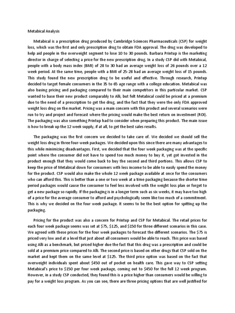 Metabical Analysis | PDF | Pricing | Prescription Drugs