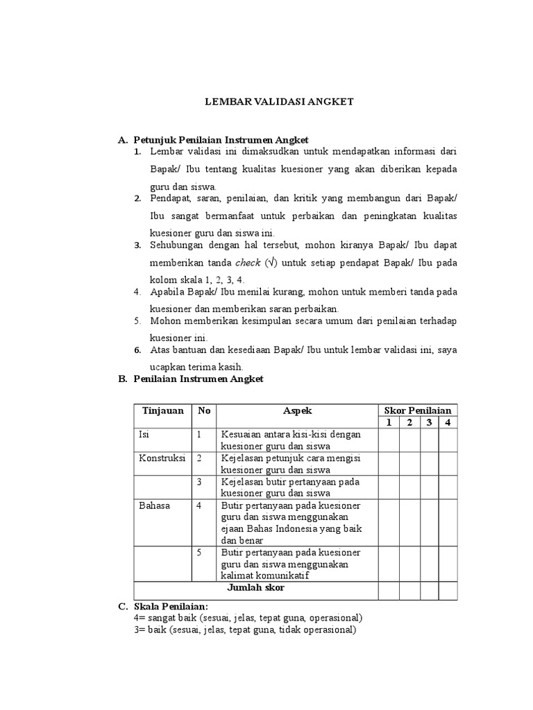LEMBAR VALIDASI ANGKET