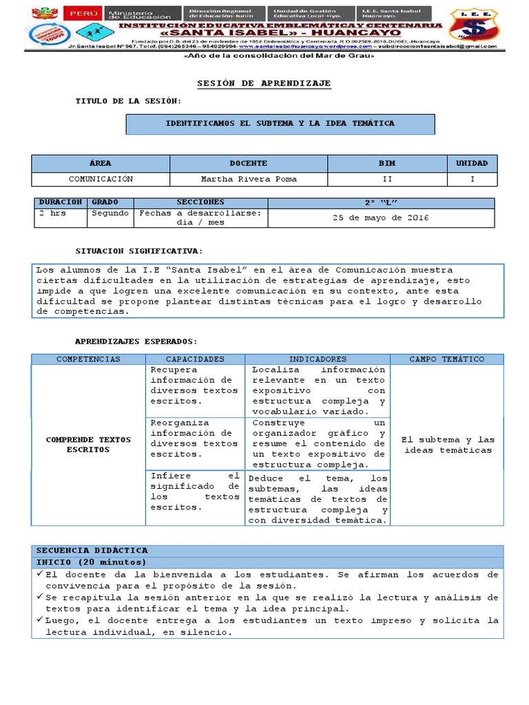 Identificación de Subtemas e Ideas | PDF | Lectura (proceso) | Maestros