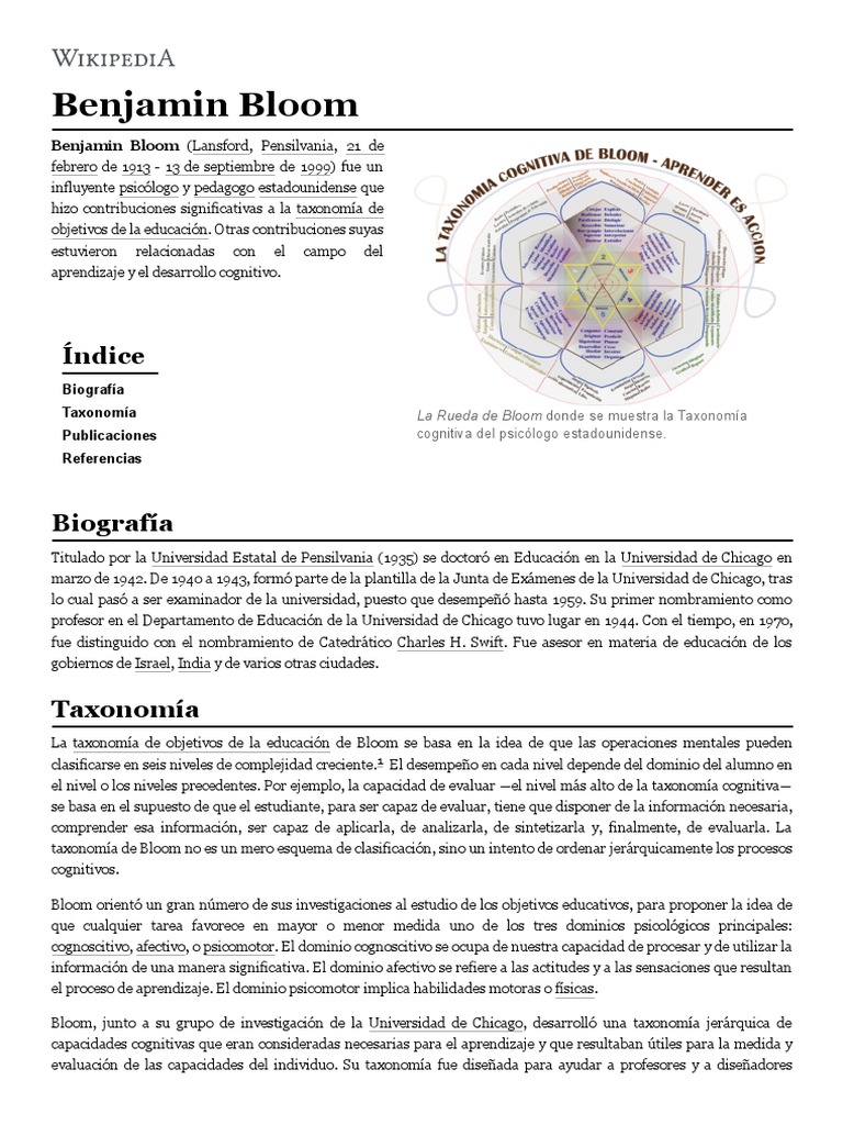 Benjamin Bloom - Wikipedia, La Enciclopedia Libre | Epistemología | Cambio