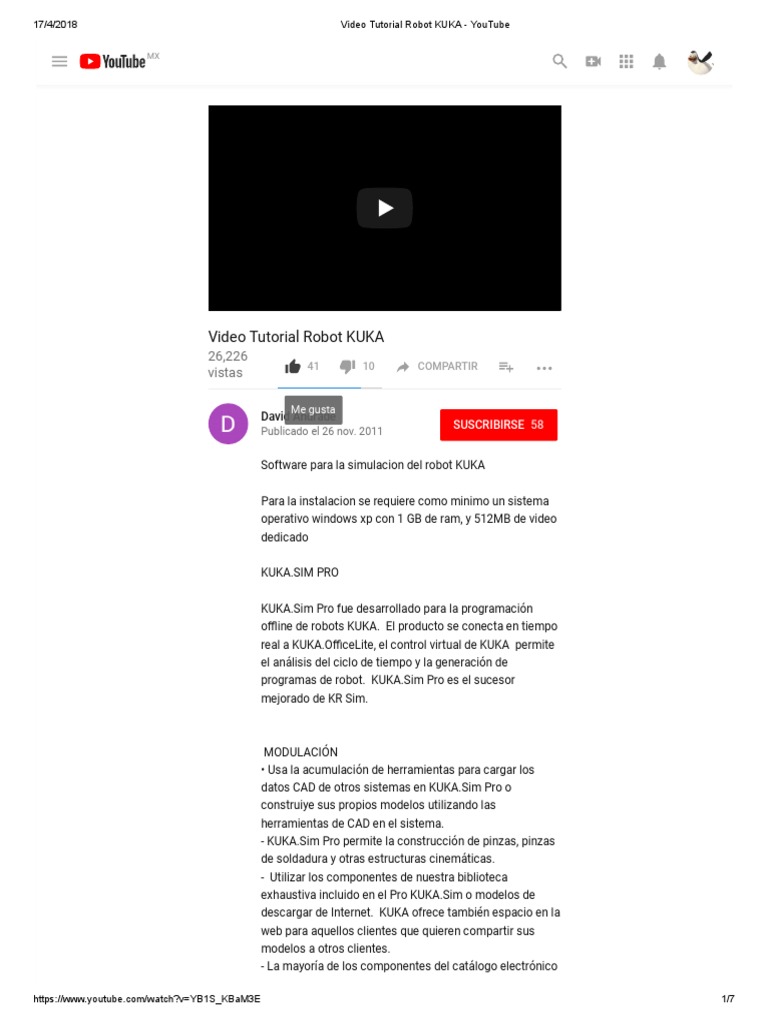 Video Tutorial Robot KUKA - YouTube | Descargar gratis PDF | Robot ...