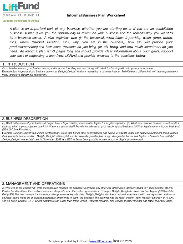 Is Important Starting If: Informal Business Plan Worksheet | PDF ...