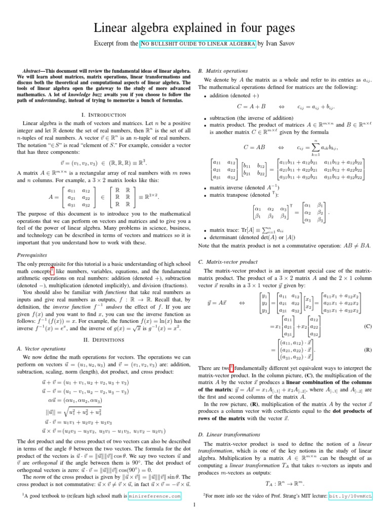 Linear Algebra in 4 Pages PDF | PDF | Eigenvalues And Eigenvectors ...
