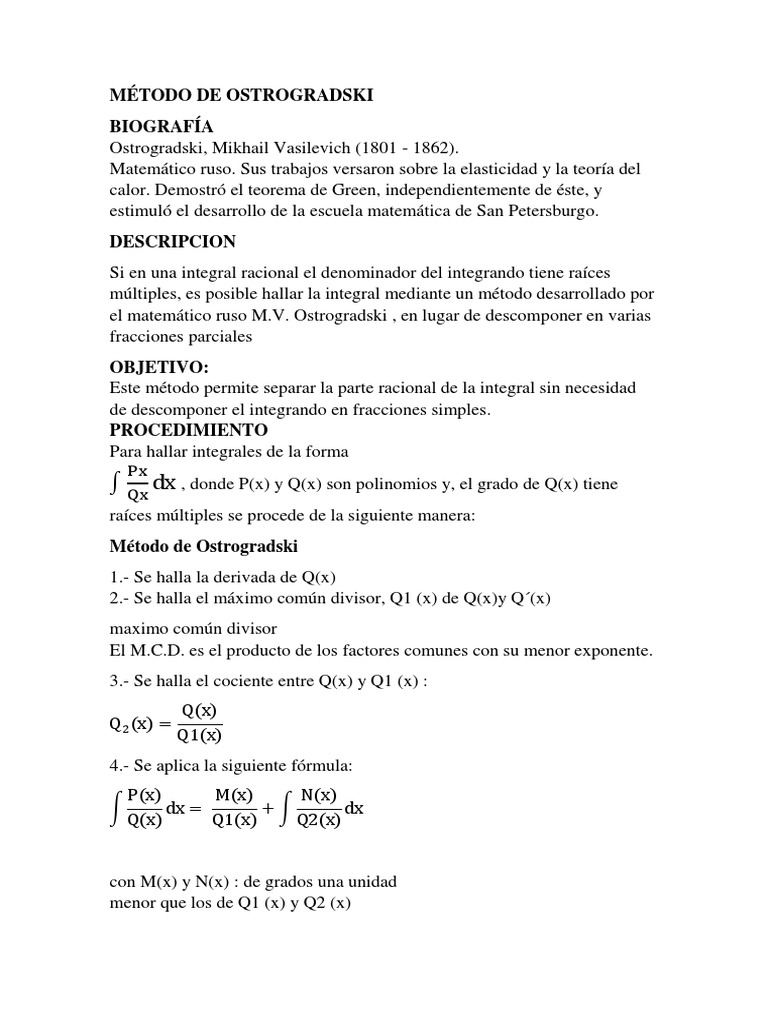 Método de Ostrogradski | PDF | Integral | Fracción (Matemáticas)