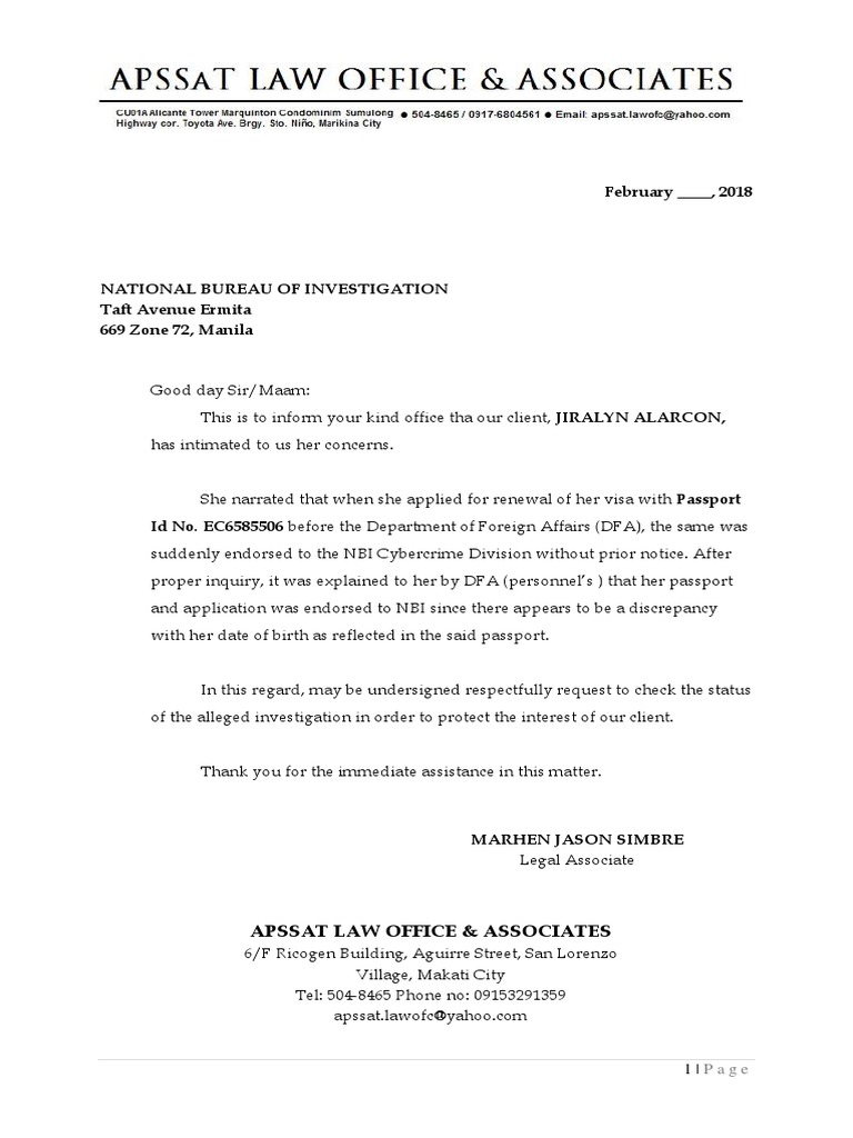 Letter of Request - Alarcon (NBI) | PDF
