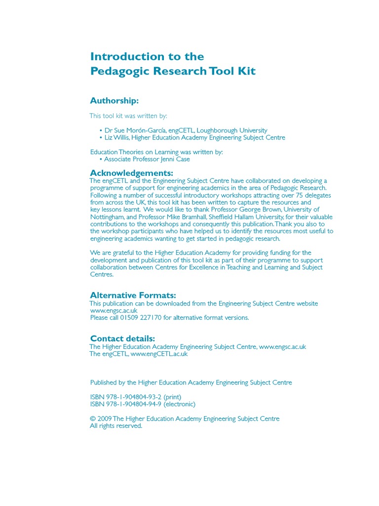 Introduction To The Pedagogic Research Tool Kit | PDF | Educational ...