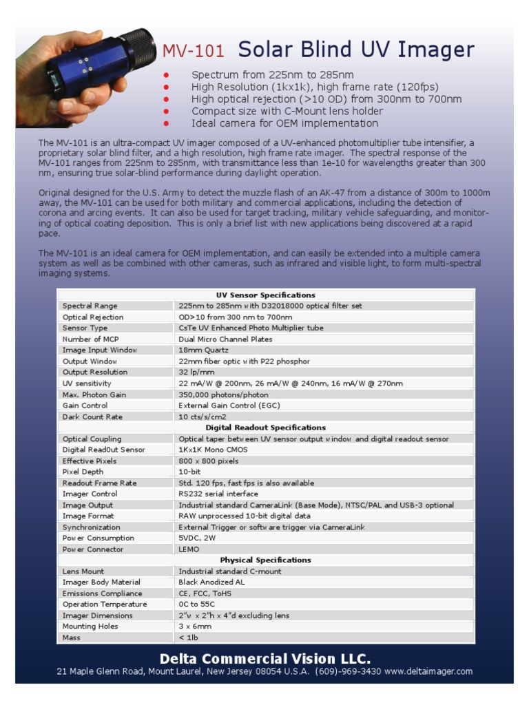 MV-101 Solar Blind UV Datasheet | PDF | Ultraviolet | Optical Filter