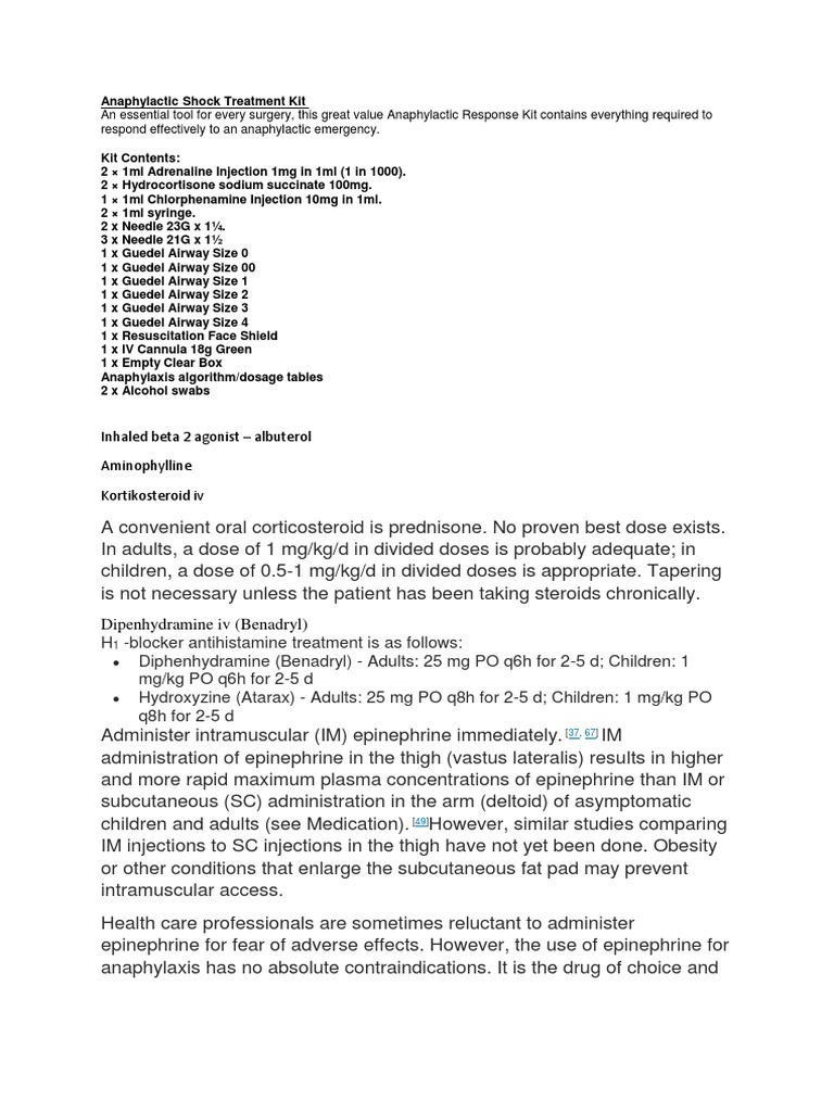Anaphylactic Shock Treatment Kit | PDF | Ischemia | Intravenous Therapy