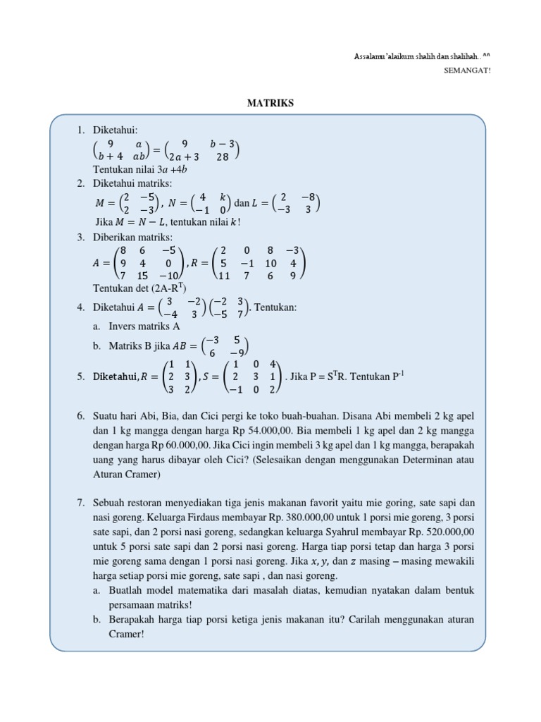 Soal Matriks UTBK dan Transformasi | PDF