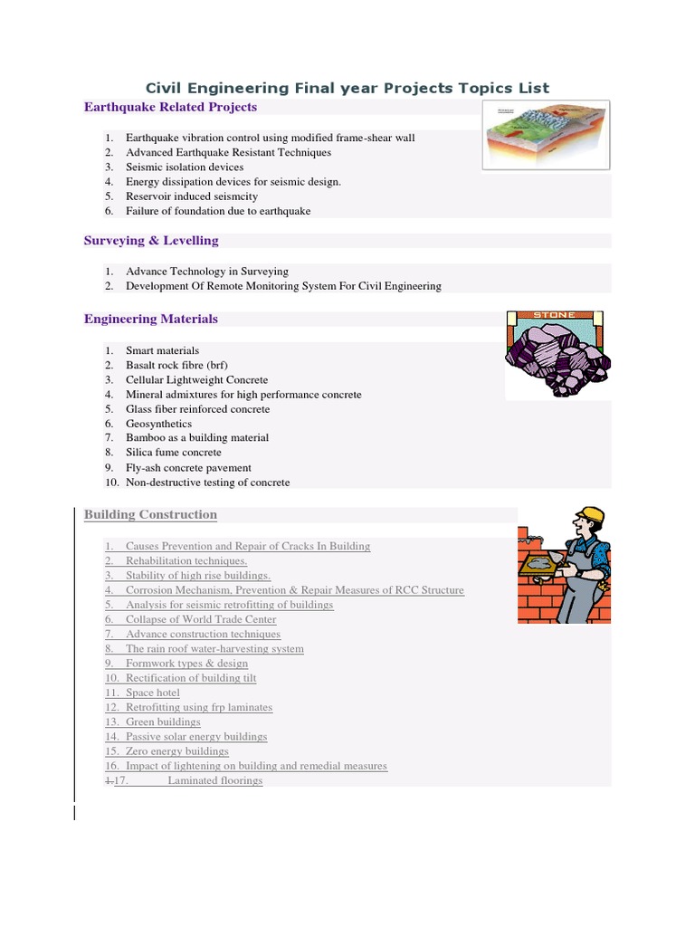 Civil Engineering Final Year Projects Topics List | PDF | Concrete ...