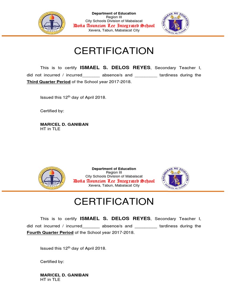 Certification of Absences | PDF